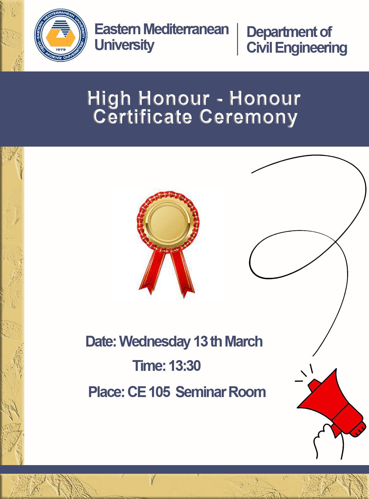 High Honour & Honour Certificate Ceramony | Announcements | Department ...